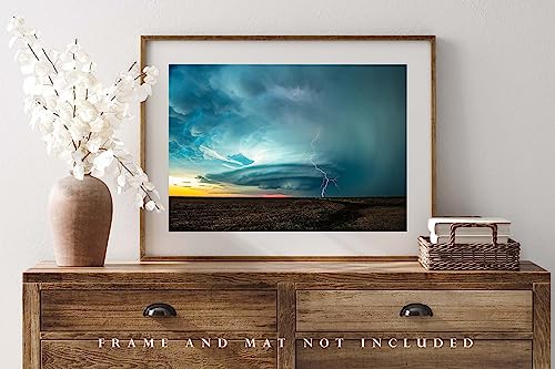 Storm Photography Print (Not Framed) Picture of Supercell Thunderstorm with Lightning Bolt on Spring Evening in Kansas Weather Wall Art Nature Decor (8" x 10")