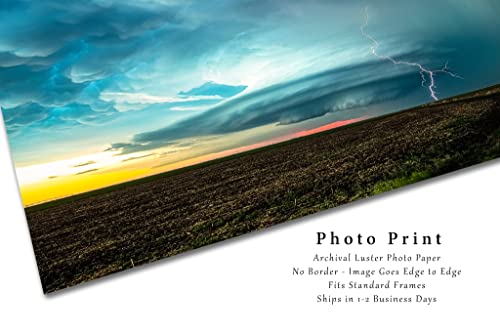 Storm Photography Print (Not Framed) Picture of Supercell Thunderstorm with Lightning Bolt on Spring Evening in Kansas Weather Wall Art Nature Decor (8" x 10")