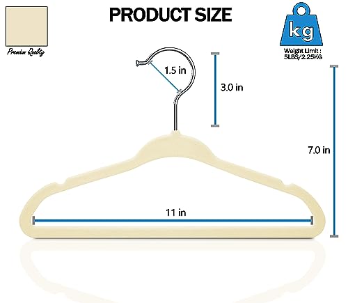 GVTECH Kids Hangers Velvet, [50 Pack] Children Cloth Durable Baby Hangers for Closet - Perfect Infant Toddler Kid Hanger for Everyday Use, Non Slip 360° Hooks for Shirt, Pant, Dress (50 Pack, Ivory)