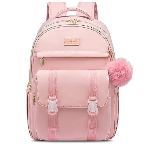 LOVEVOOK Cute Backpack Purse for 14-16 Year Olds, Fit 15.6 Inch Laptop Fashion Backpack for Women, Lightweight Waterproof Casual Backpack for College Essential, Durable Travel Daypack, Pink