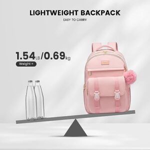 LOVEVOOK Cute Backpack Purse for 14-16 Year Olds, Fit 15.6 Inch Laptop Fashion Backpack for Women, Lightweight Waterproof Casual Backpack for College Essential, Durable Travel Daypack, Pink