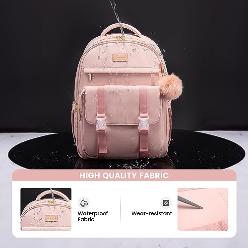 LOVEVOOK Cute Backpack Purse for 14-16 Year Olds, Fit 15.6 Inch Laptop Fashion Backpack for Women, Lightweight Waterproof Casual Backpack for College Essential, Durable Travel Daypack, Pink