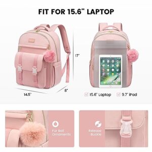 LOVEVOOK Cute Backpack Purse for 14-16 Year Olds, Fit 15.6 Inch Laptop Fashion Backpack for Women, Lightweight Waterproof Casual Backpack for College Essential, Durable Travel Daypack, Pink