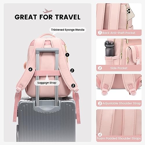 LOVEVOOK Cute Backpack Purse for 14-16 Year Olds, Fit 15.6 Inch Laptop Fashion Backpack for Women, Lightweight Waterproof Casual Backpack for College Essential, Durable Travel Daypack, Pink