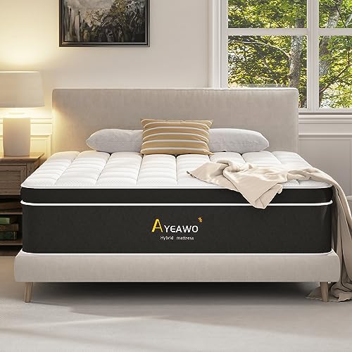 Ayeawo Full Mattress, 12 Inch Full Size Mattress in a Box, Hybrid Mattress with Soft Foam and Pocket Spring, Pressure Relief and Motion Isolation, Medium Firm Mattress Full Size, Fits All Bed Frames