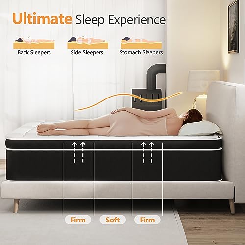 Ayeawo Full Mattress, 12 Inch Full Size Mattress in a Box, Hybrid Mattress with Soft Foam and Pocket Spring, Pressure Relief and Motion Isolation, Medium Firm Mattress Full Size, Fits All Bed Frames