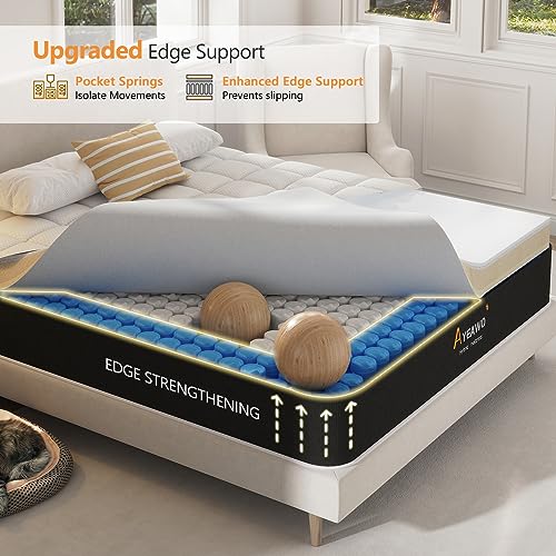 Ayeawo Full Mattress, 12 Inch Full Size Mattress in a Box, Hybrid Mattress with Soft Foam and Pocket Spring, Pressure Relief and Motion Isolation, Medium Firm Mattress Full Size, Fits All Bed Frames