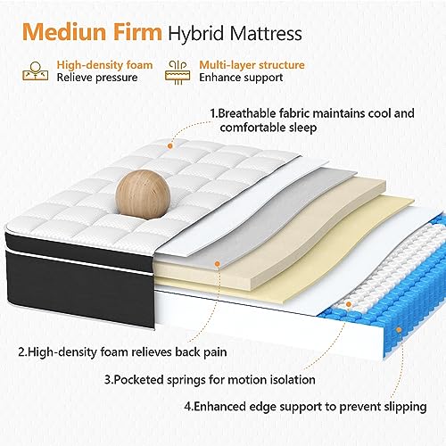 Ayeawo Full Mattress, 12 Inch Full Size Mattress in a Box, Hybrid Mattress with Soft Foam and Pocket Spring, Pressure Relief and Motion Isolation, Medium Firm Mattress Full Size, Fits All Bed Frames