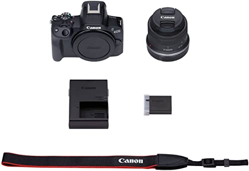 Canon EOS R50 4K Video Mirrorless Camera with RF-S 18-45mm f/4.5-6.3 is STM Lens and 20 Essential Accessories for Content Creators (Renewed), Black