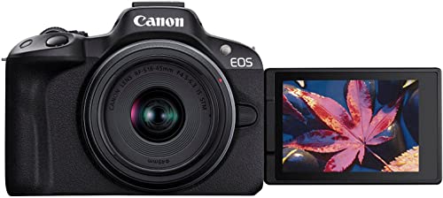 Canon EOS R50 4K Video Mirrorless Camera with RF-S 18-45mm f/4.5-6.3 is STM Lens and 20 Essential Accessories for Content Creators (Renewed), Black