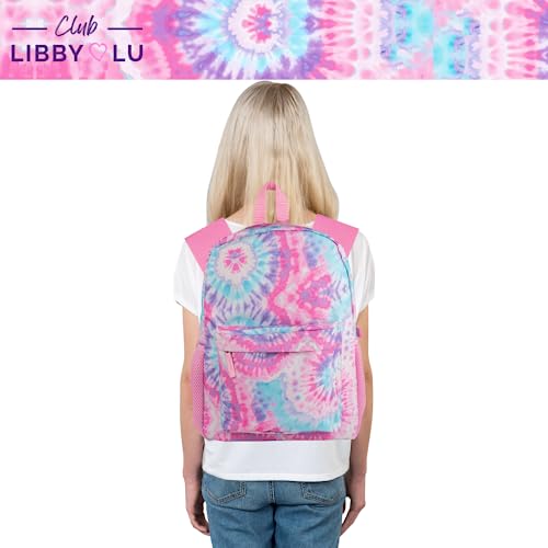 CLUB LIBBY LU Pastel Tie Dye Backpack for School Girls, 16 inch, Pink