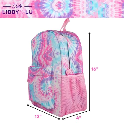 CLUB LIBBY LU Pastel Tie Dye Backpack for School Girls, 16 inch, Pink