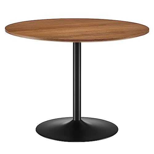 Modway Amuse 40" Round Mid-Century Modern Pedestal Dining Table in Black Walnut