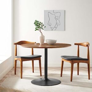 Modway Amuse 40" Round Mid-Century Modern Pedestal Dining Table in Black Walnut