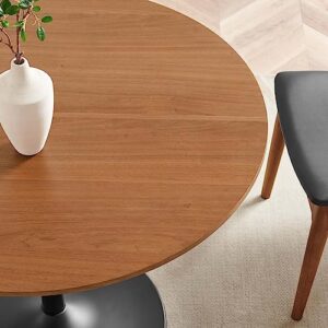 Modway Amuse 40" Round Mid-Century Modern Pedestal Dining Table in Black Walnut