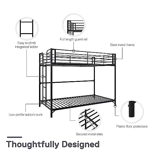 DHP Daven Easy Assembly Kids Bunk Bed, Twin Over Twin, Black