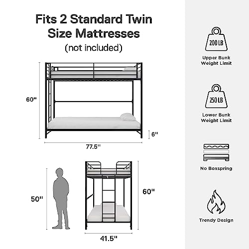 DHP Daven Easy Assembly Kids Bunk Bed, Twin Over Twin, Black