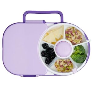 gobe kids lunchbox with detachable snack spinner, bundle with hand strap & sticker sheet, reusable bento style lunch container, 5 small +1 large sandwich compartment, bpa & pvc free, dishwasher safe