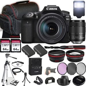 canon eos rebel 90d dslr camera w/ef-s 18-135mm f/3.5-5.6 is usm lens + 2x 64gb memory + case + filters + tripod + more (35pc bundle)