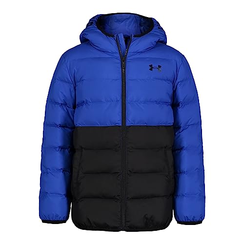 Under Armour Boys' Pronto Puffer Jacket, Mid-Weight, Zip Up Closure, Repels Water, Team Royal Colorblock