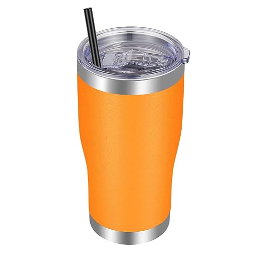 VEGOND 20oz Tumbler Stainless Steel Tumbler Cup with Lid And Straw Vacuum Insulated Double Wall Travel Coffee Mug(orange package 1)