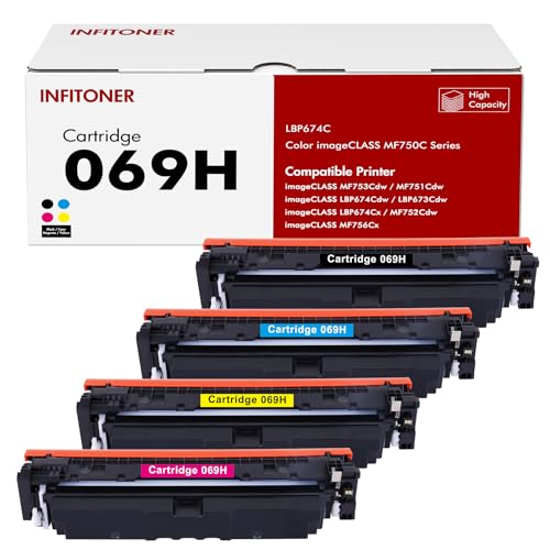 069H 069 MF753Cdw 4 Pack Color Toner Cartridge Set Replacement for Canon 069H 069 Toner Cartridge for Canon Color imageCLASS MF753Cdw MF751Cdw LBP674Cdw Printer Black Cyan Yellow Magenta