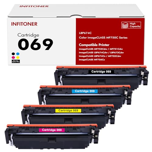 069 069H MF753Cdw 4 Pack Color Toner Cartridge Set Replacement for Canon 069 069H Toner Cartridge for Canon Color imageCLASS MF753Cdw MF751Cdw LBP674Cdw Printer Black Cyan Yellow Magenta