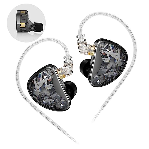 KZ AS24 24 Units Balanced Armature in Ear Monitor HiFi Earbuds deep bass Wired Earbuds with Microphone Detachable 2pin 0.75 Cable for Musicians Audiophile (Tunable No Mic (Black))