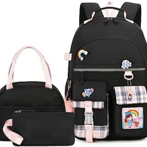 SHADOW VISION School Backpacks for Girls Backpack with Lunch Box Cute Backpack for School Bag Bookbag Backpack for Teen Girls (Black)