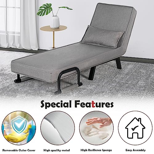 VAMEPOLE Sleeper Chair Bed, 20" Convertible Sofa Bed, 4 in 1 Folding Bed with 5-Position Adjustable Backrest & Pillow, Lazy Chaise Lounge Couch, Small Futon Chair Couch for Small Spaces (Light Grey)