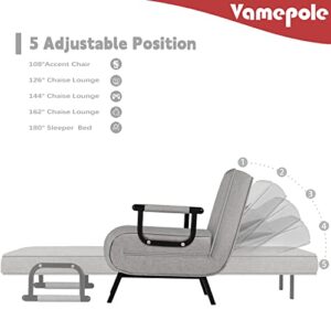 VAMEPOLE Sleeper Chair Bed, 20" Convertible Sofa Bed, 4 in 1 Folding Bed with 5-Position Adjustable Backrest & Pillow, Lazy Chaise Lounge Couch, Small Futon Chair Couch for Small Spaces (Light Grey)