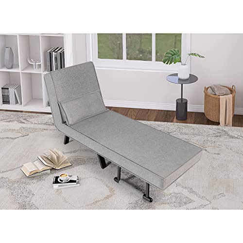 VAMEPOLE Sleeper Chair Bed, 20" Convertible Sofa Bed, 4 in 1 Folding Bed with 5-Position Adjustable Backrest & Pillow, Lazy Chaise Lounge Couch, Small Futon Chair Couch for Small Spaces (Light Grey)