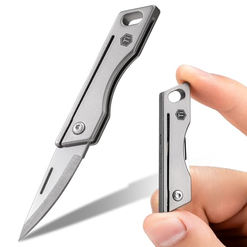 KeyUnity KK06 Mini EDC Pocket Knife, Small Titanium Folding Knife with Built-in Keychain Hole for Everyday Carry