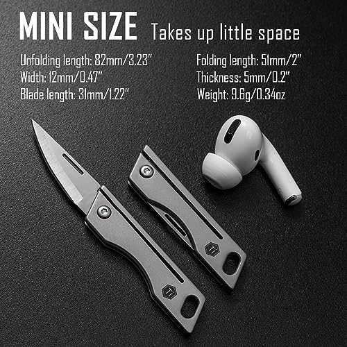 KeyUnity KK06 Mini EDC Pocket Knife, Small Titanium Folding Knife with Built-in Keychain Hole for Everyday Carry