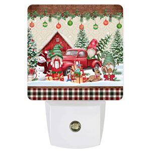 led night light, plug-in, dusk to dawn sensor, christmas farmhouse elk gnome truck red green plaid decorative nightlight for bedroom, bathroom, nursery, hallway, kitchen, stairs, kids room