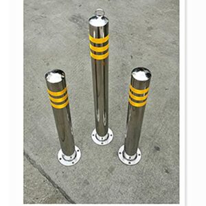 CAIMIAO Car Parking Space Lock Bollard Stainless Steel Parking Posts for Driveways with Padlock Reflective Security Post Bollard (Color : Silver White, Size : 750x76mm)