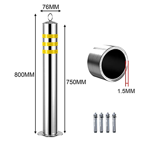 CAIMIAO Car Parking Space Lock Bollard Stainless Steel Parking Posts for Driveways with Padlock Reflective Security Post Bollard (Color : Silver White, Size : 750x76mm)