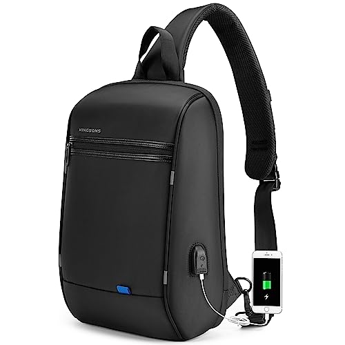 Kingsons Laptop Sling Backpack Sling Bag - Hiking Daypack 13 Inch Travel Bags for Men, Single Shoulder Dayback with USB Charging Port for Commuting