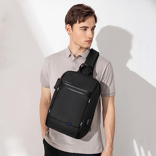 Kingsons Laptop Sling Backpack Sling Bag - Hiking Daypack 13 Inch Travel Bags for Men, Single Shoulder Dayback with USB Charging Port for Commuting