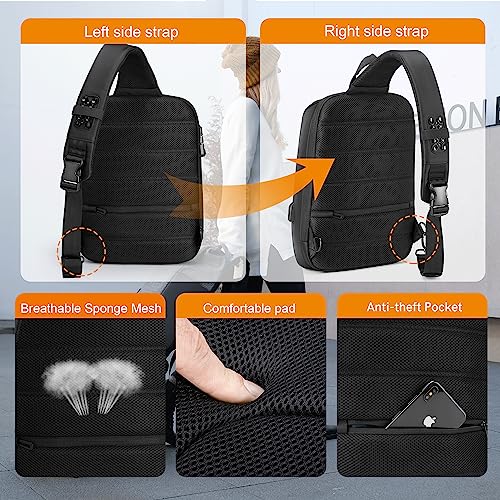 Kingsons Laptop Sling Backpack Sling Bag - Hiking Daypack 13 Inch Travel Bags for Men, Single Shoulder Dayback with USB Charging Port for Commuting