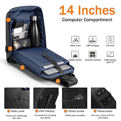 Kingsons Laptop Sling Backpack Sling Bag - Hiking Daypack 13 Inch Travel Bags for Men, Single Shoulder Dayback with USB Charging Port for Commuting