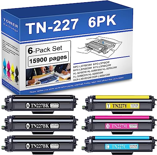 TcxLink (6 Pack) TN-227BK TN-227C TN-227Y TN-227M High Yield Toner Cartridge Replacement for TN227 MFC-L3770CDW MFC-L3710CW HL-3210CW DCP-L3510CDW Printer Toner.