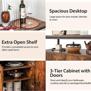 GLOBALWAY Industrial Buffet Storage Cabinet, Coffee Bar Cabinet with 1 Open Shelf, 2 Doors & 3 Interior Shelves, Freestanding Floor Cabinet for Kitchen, Dining Room, Cafe, Rustic Brown