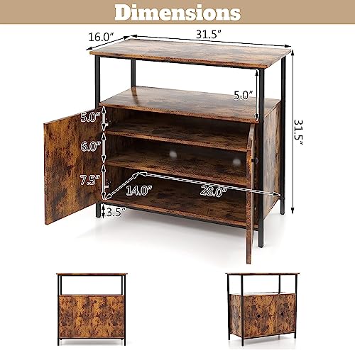 GLOBALWAY Industrial Buffet Storage Cabinet, Coffee Bar Cabinet with 1 Open Shelf, 2 Doors & 3 Interior Shelves, Freestanding Floor Cabinet for Kitchen, Dining Room, Cafe, Rustic Brown