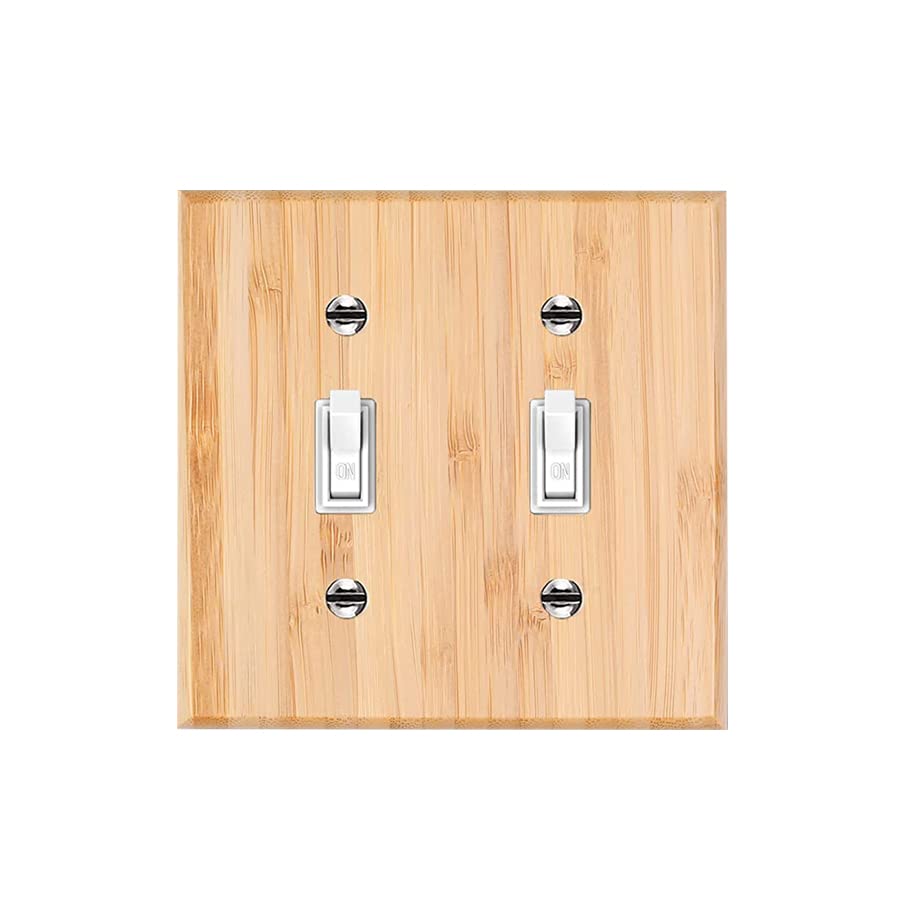 Solid Wood Light Switch Cover Double Toggle wall outlet covers wall plate Decorative for Bathroom Bedroom Kitchen Home, Standard Size 4.50" X 4.50"