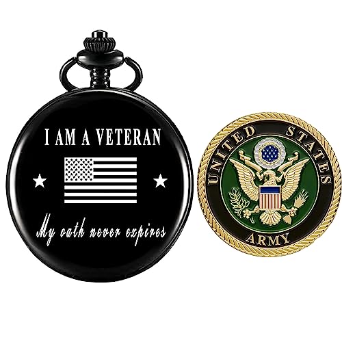 Jofanvin Gifts for Army,Pocket Watch for Army with Military ChanllengCoin,Best Veterans Day Gifts