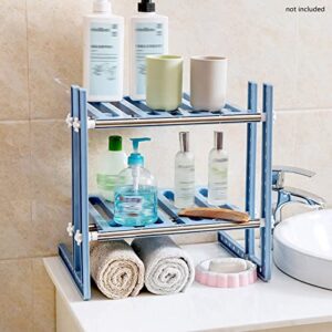 GXFCHYL Kitchen 2 Tier Storage Rack Under Sink Shelf, Blue Cooker Pot Pan Cabinet Holder