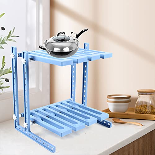 GXFCHYL Kitchen 2 Tier Storage Rack Under Sink Shelf, Blue Cooker Pot Pan Cabinet Holder