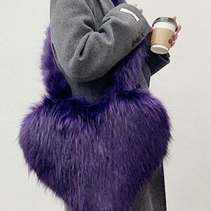 Women's Faux Fur Shoulder Purse Fleece Love Bag Heart Shape Y2k Crossbody Bag Chic Handbag Shoulder Bag