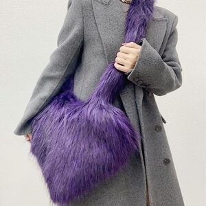 Women's Faux Fur Shoulder Purse Fleece Love Bag Heart Shape Y2k Crossbody Bag Chic Handbag Shoulder Bag